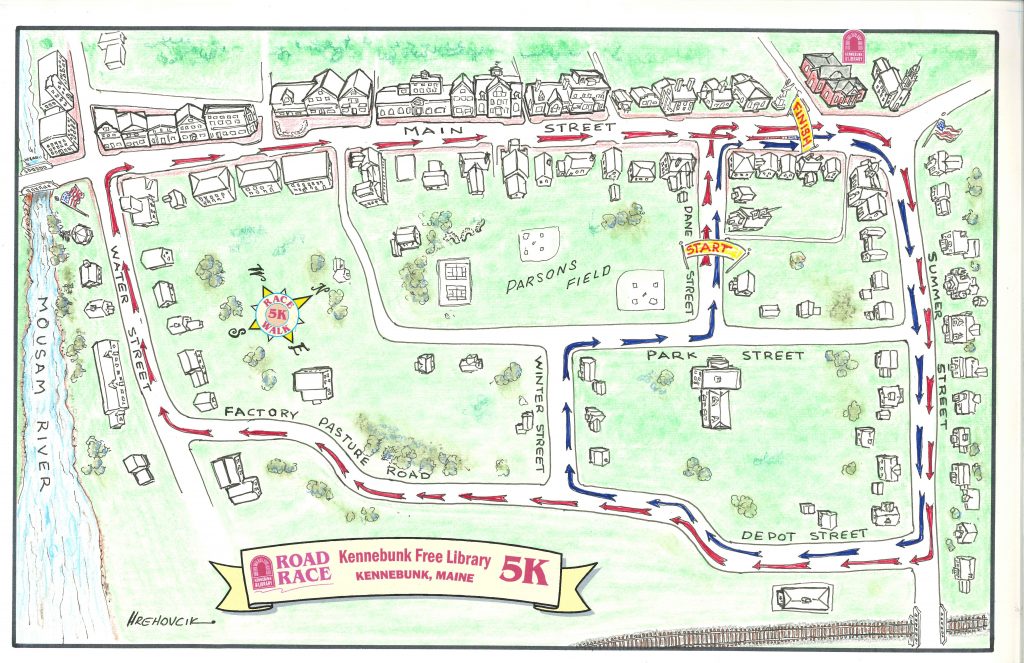 Library 5K Race Map - Kennebunk Art Studio